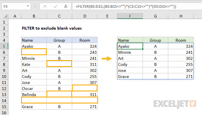 Filter Exclude Blank Values Excel Formula Exceljet